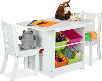 Relaxdays Relaxdays - Ensemble mobilier enfants, table dînette, 2 chaises, rangements, mixte, coin salon chambre denfant, blanc