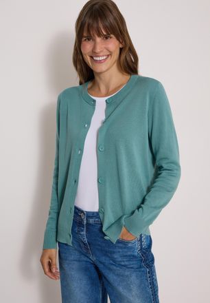 Cecil Cardigan CECIL, Damen, Gr. XXL (46), mineral blau, Web, 60% Baumwolle, 40% Viskose, unifarben, comfort fit normal, Rundhals, Rippb&uuml;ndchen, Strickjacke