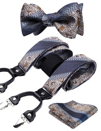 Hisdern Hosentr&auml;ger f&uuml;r Herren Paisley Y Form mit 6 starken Clips L&auml;ngenverstellbar Herren Hosentr&auml;ger und Fliege mit Einsteckuch