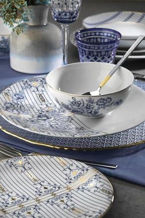 Hermia Elegant 16-Piece Dinner Set, 100% Porcelain | Includes 4 Service Plates (25cm), 4 Plates (20cm), 4 Bowls (14cm), 4 Mugs (8cm) | Perfect for Stylish Di