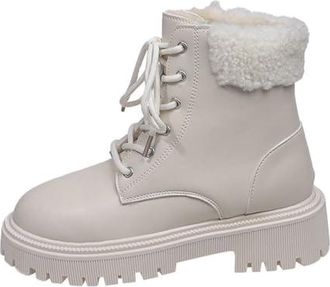 Generic Bottines dhiver chaudes en velours pour femme - Chaussures de neige à lacets confortables et durables, blanc, 39.5 EU