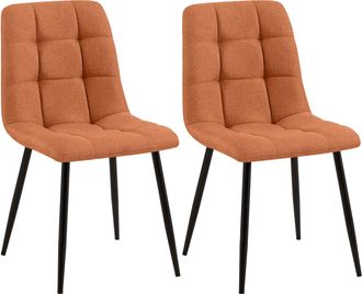 Clp 2er Set Esszimmerstuhl Tilde, Küchenstühle gepolstert mit gestepptem Bezug, Polsterstühle mit Metallgestell, bis 150 kg belastbar, Farbe:orange, Mater