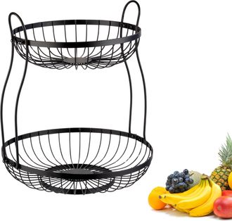 Westmark Obst Etagere 2 Etagen Doppio - Obstkorb Etagere - Deko Drahtkorb - Praktische Aufbewahrung Küche, Buffet & Esstisch - Schwarz, 32,5 x 34,5 cm