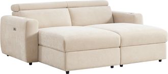 Vente-Unique 3-Sitzer Sofa mit elektrischer Relaxfunktion und tiefer Sitzfl&auml;che aus beigem Stoff - BERALDA