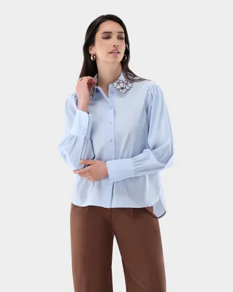 van Laack Cropped Hemdbluse mit Stickerei-Krage