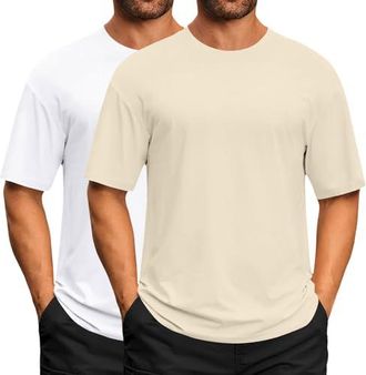Generic Chemise unie pour homme 2026 en coton - T-shirt d&eacute;t&eacute; d&eacute;contract&eacute; &agrave; col rond et manches courtes - T-shirt classique basique 2 pi&egrave;ces pour int&eacute;rieur et 