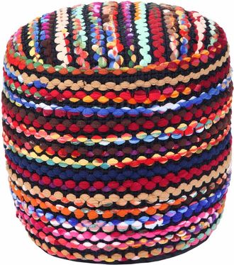 Homescapes Runder Sitzpouf Folk 40x45 cm, Chindi Hocker, Pouf schwarz-bunt gestreift, bunter Fußhocker mit Sitzsack-Füllung