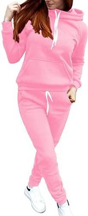 Generic Surv&ecirc;tement pour femme - Grande taille - Sweat &agrave; capuche - Pantalon de jogging - Tenue d&eacute;contract&eacute;e - Couleur unie, rose, S