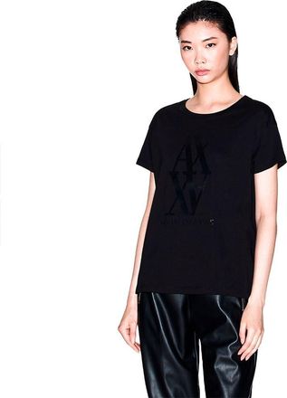 A|X Armani Exchange Womens Short Sleeve Tone on Tone Logo Print Regular Boxy fit, T-Shirt, Black, XL