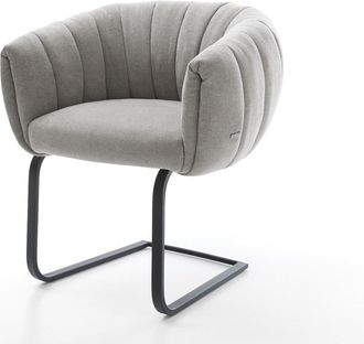 DELIFE Freischwinger Jada-Flex Strukturstoff Soft Grau Freischwinger flach Schwarz Taschenfederkern, Esszimmerst&uuml;hle