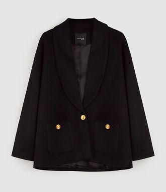 Jeanne Vouland Manteau Malbe Bouton Doré Laine Cachemire Noir
