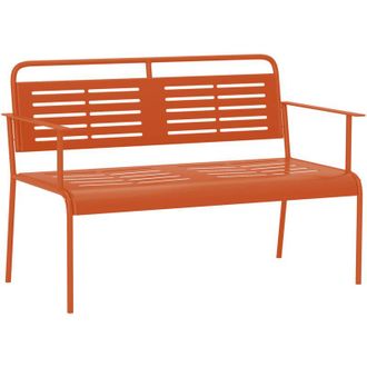 OUTSUNNY Banc de jardin 2 places design r&eacute;tro acier assise dossier ajour&eacute;s dim. 121 x 64 x 84 cm terre battue