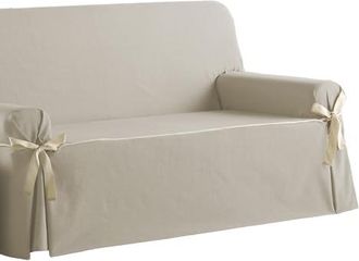 Estoralis | Beret | Sofabezug mit Schleifen | Strapazierfähiger Jacquard-Stoff | Farbe - Leinen | Für 4-Sitzer-Sofa | Größe (von 210 bis 240 cm.) Schutz für all