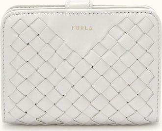 Furla Gerla Kompaktes Portemonnaie Marshmallow Wei&szlig; Geflochtenes Nappaleder Damen