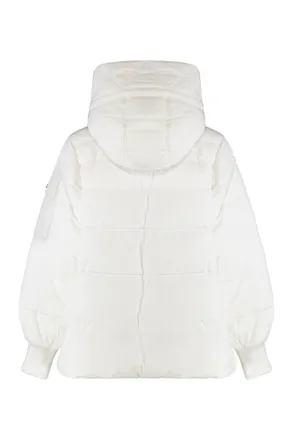 Pinko Womens Hooded Short Down Jacket Crusca White Polyester Puffer
