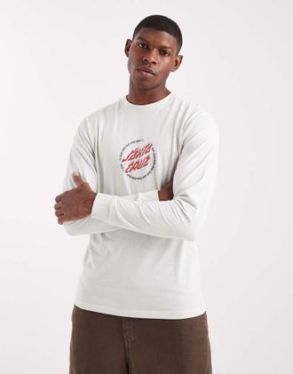 Santa Cruz Langärmliges Oberteil in Wollweiß mit Flammenlogo mit kreisförmiger Stacheldrahtumrahmung