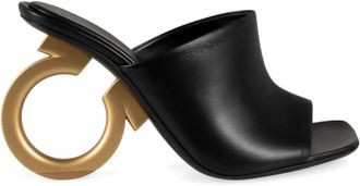 Ferragamo Womens Astro Leather Mules Black Lamb Sandal