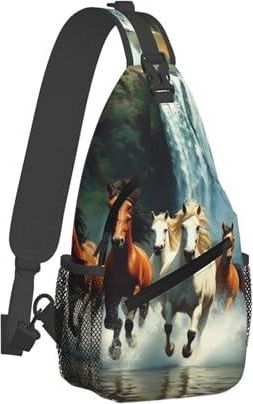 Generic Casual Sacoche Port&eacute; &eacute;paule Chevaux sauvages courant dans une rivi&egrave;re Sac &agrave; Bandouli&egrave;re Antivol Sac &agrave; Poitrine pour Femme Voyage Homme