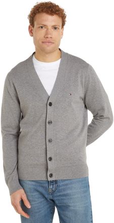 Tommy Hilfiger Herren Strickjacke Cardigan Essential Cotton mit Knopfleiste, Grau (Medium Grey Heather), 3XL