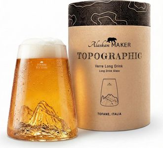 Alaskan Maker Trinkglas 450ml - Hochwertiges mundgeblasenes Borosilikatglas mit reliefartigen Bergen | Cocktail, Bier oder Softdrink TOPOGRAPHIC (Tofane)