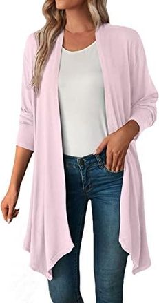Generic 2026 Vestes pour femmes mode couleur unie &agrave; manches longues cardigan ample veste manteau, rose, XXL