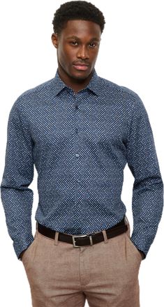 Olymp Herren Oberhemd Langarm 200584,Digitaldruck auf Uni,Level 5 Body fit (15.05.2015 - F16),New York Kent-2,Marine 18,39