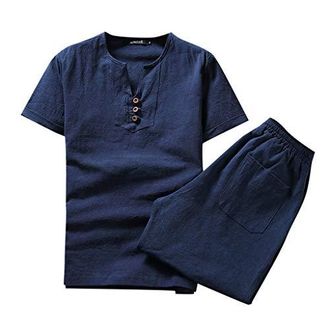 Generic Pyjama court pour homme - Col court - Haut &agrave; manches courtes - Printemps - &Eacute;t&eacute; - Loisirs - Fermeture &eacute;clair - Respirant - Absorbant - Short &agrave; manches 