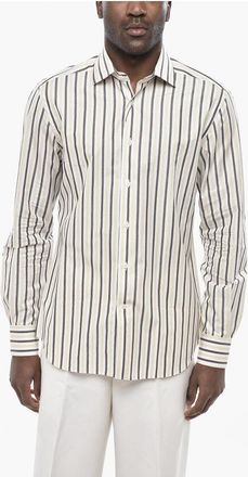 Corneliani Striped Cotton Poplin Shirt With French Collar size 38