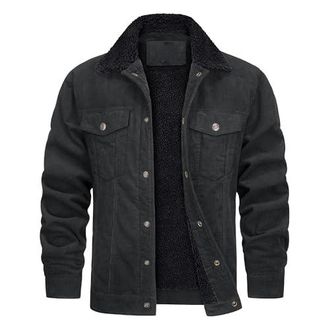 Generic Veste de camionneur en velours c&ocirc;tel&eacute; doubl&eacute; Sherpa avec boutons sur le devant et col en fourrure pour homme, noir 1, XL