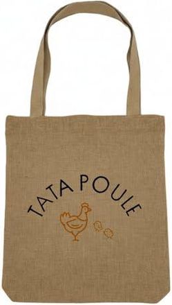 Fabulous Sac Shopping Tote Bag Aspect Lin - Tata Poule Famille Mignon Animal - Sac de Courses Toile Epaisse 360g Beige Naturel Cabas Port&eacute; Epaule Solide Imprim