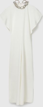 Stella McCartney Lead-Free Crystal Chain Cap-Sleeve Jumpsuit, Woman, White, Size: 36