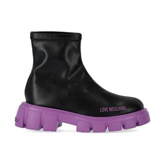 Love Moschino Black Lilac Sock Ankle Boot - - Shoes - Damen - Schwarzk - 37 EU