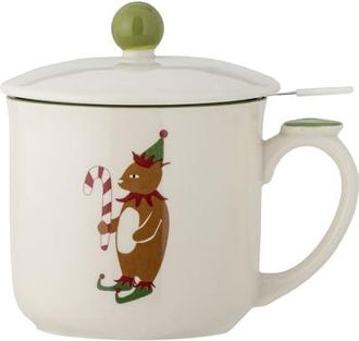 Bloomingville Valentin Becher, Tasse m/Deckel und Teesieb, Grün, Steingut, T10xH11 cm, 300 ml