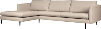 Loftscape home24 Ecksofa Kayena Beige Webstoff Inas 293 x 78 x 167cm Longchair davorstehend links Schwarz Modern