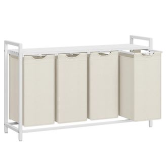 Vasagle W&auml;schekorb 4 F&auml;cher, W&auml;schesammler mit Ablage, W&auml;schebox, W&auml;schesack aus Oxford-Gewebe abnehmbar, Metallrahmen, 4 x 40 L, 116 x 33 x 72 cm, cremewei&szlig;-