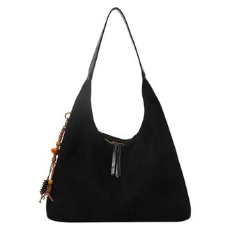 Generic Sac &agrave; bandouli&egrave;re en daim synth&eacute;tique r&eacute;tro pour femme - Grande capacit&eacute; - Automne et hiver, Noir, 13.78x12.99x4.72inch