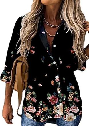 Onsoyours Chemisier Femme Décontracté en Mousseline De Soie Manches Longues Évasé pour Femmes T-Shirt Hauts À Volants Couleur Unie Tops Col en V D Noir L