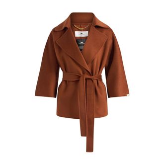 Elisabetta Franchi Femme, Pulls, Brun, Taille: 42 FR Manteau en laine ceintur&eacute;