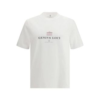 Brunello Cucinelli Homme, Tops, Blanc, Taille: XL T-shirt avec imprim&eacute;
