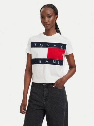 Tommy Jeans T-Shirt Flag DW0DW22818 Wei&szlig; Regular Fit