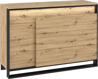 Mirjan24 Kommode 1D4S Quant QA-08 Sideboard mit 3 Schubladen und 1 T&uuml;r, Mehrzweckschrank, Highboard, Anrichte, Schrank, Naturt&ouml;ne, Wohnzimmerschrank (Eiche Art