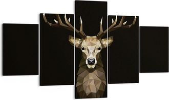 Arttor Mehrteilige Bilder auf Leinwand Geometrisch Hirsch Modern Leinwandbild 125x70cm Wandbilder Dekoration Wohnzimmer Schlafzimmer Set 5 teilige Klein Wand