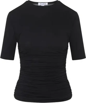 Alaia Maison Ala&iuml;A Ruched Stretch-Jersey T-Shirt - Black