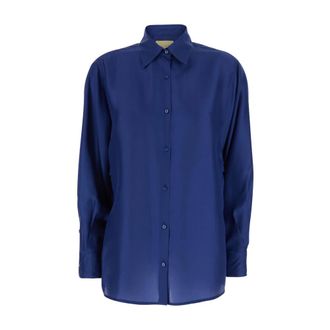 Momoni Femme, Blouses et Chemises, Bleu, Taille: 36 FR Chemise en Soie &agrave; Col Classique