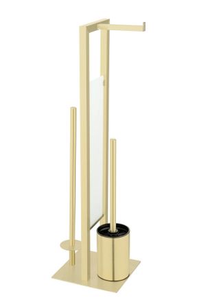 WENKO Wc-Bürstenkombination, Gold, Metall, 18x70x23 cm, Bürstenkopf abnehmbar, austauschbar, rostfrei, Ersatzrollenhalter, Papierhalter, Badezimmer, WC Auss