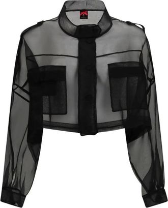 Pinko Pinko, Femme, Blouses et Chemises, Noir, Taille: 36 FR Patch Pocket Sheer Shirt