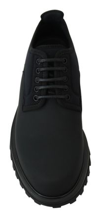 Dolce & Gabbana Mens Black Rubberized Calfskin Chunky Derby Vulcano Shoes Leather Nylon Elastane