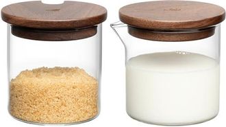 Leonardo NOVO LEGNO Dosen - 2 Stück - für Milch und Zucker - Kännchen für Kaffeemilch - Glasbehälter mit Deckel - moderne Tischaccessoires - edles Design - Höh