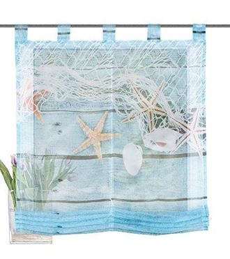 Home Fashion Home fashion Schlaufenraffrollo Voile Digitaldruck MARITIM, Polyester, Blau, 140 x 120 cm