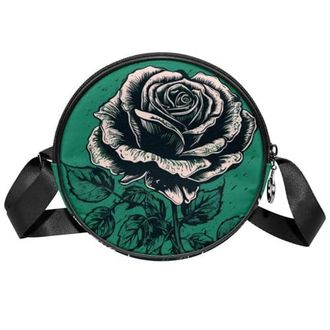 Generic Sac &agrave; bandouli&egrave;re Circle pour femme, petit sac &agrave; bandouli&egrave;re vert et noir, avec fermeture &eacute;clair, bretelles r&eacute;glables, sac &agrave; main rond d&eacute;contract&eacute; pou